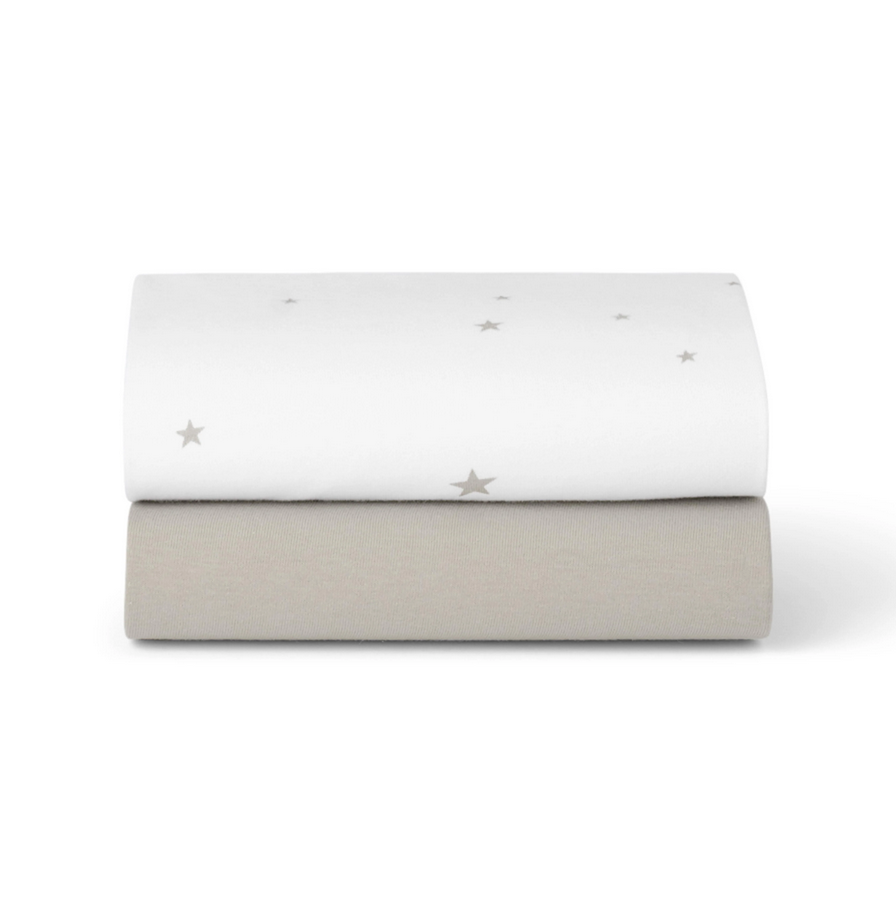 Snuz Bassinet 2 Pack Fitted Sheets - White Star | Traveling Tikes